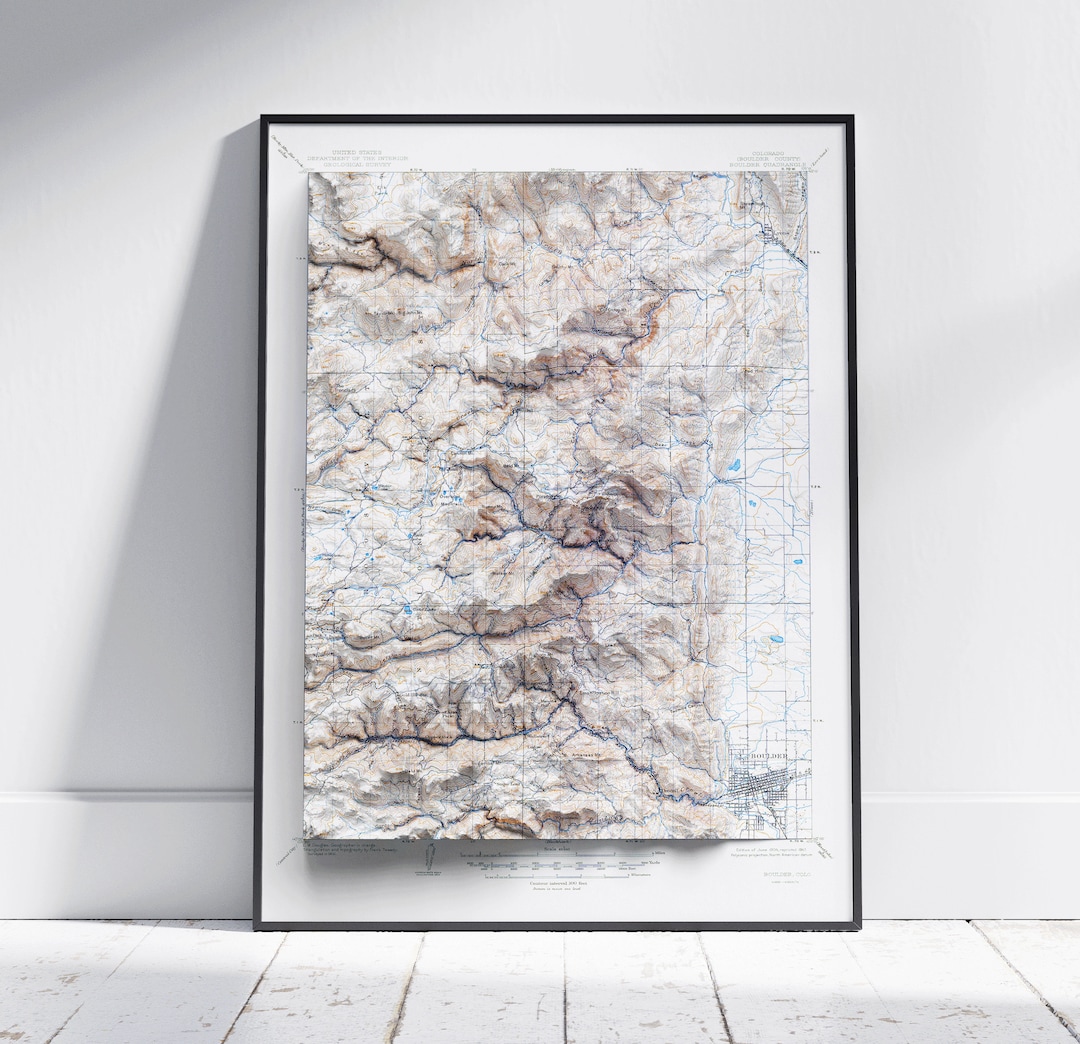 Boulder, Colorado Map ~ Vintage Shaded Flat 2D Print ~ Poster Wall Art ...