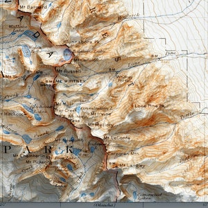 Mount Whitney & Owens Valley, California ~ Shaded Map Flat 2D Print ...
