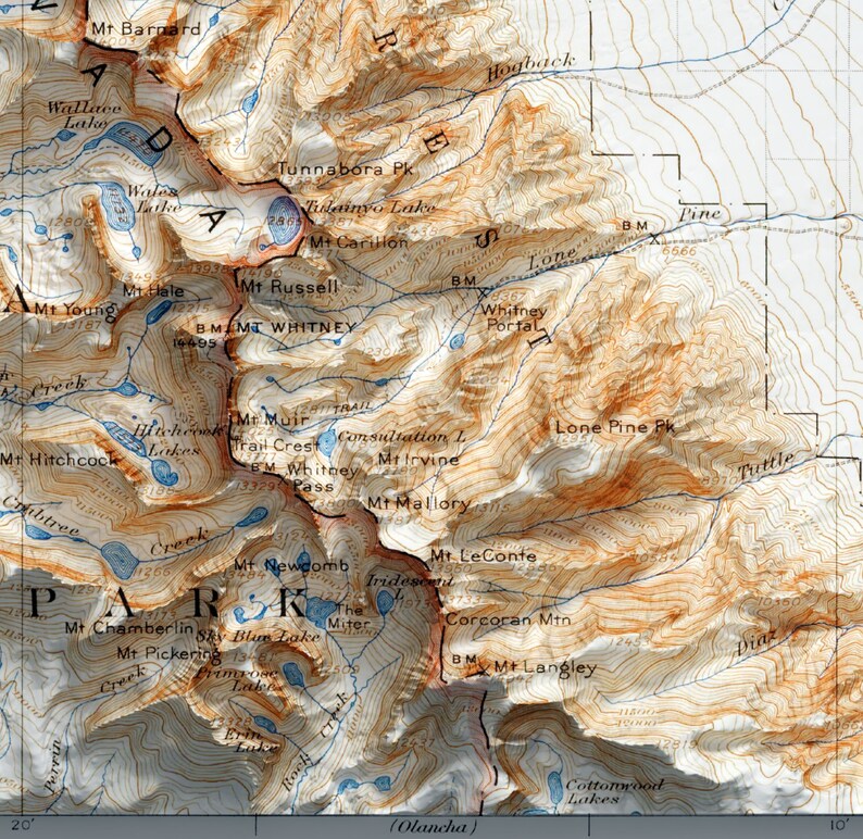 Mount Whitney Shaded Map: Vintage Topography Art Print - Etsy