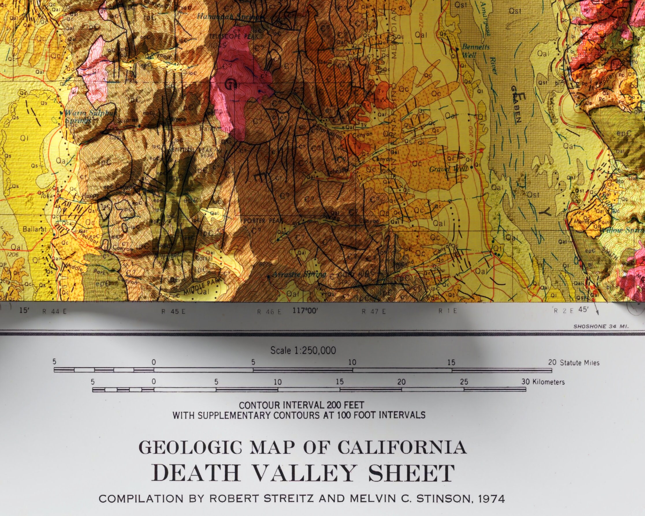 Death Valley Geological Map ~ 2D Vintage Print - National Park ...