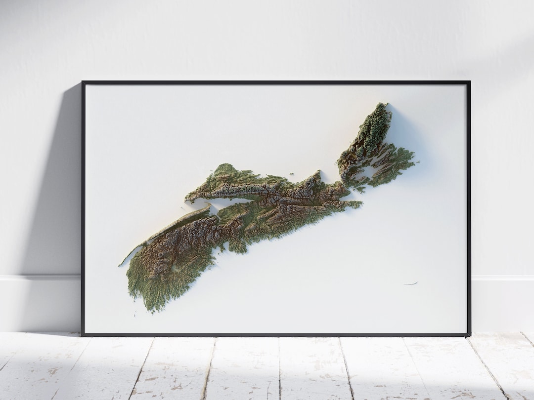 Nova Scotia, Canada ~ 2D Shaded Print ~ Plain Topographic Map Poster ...