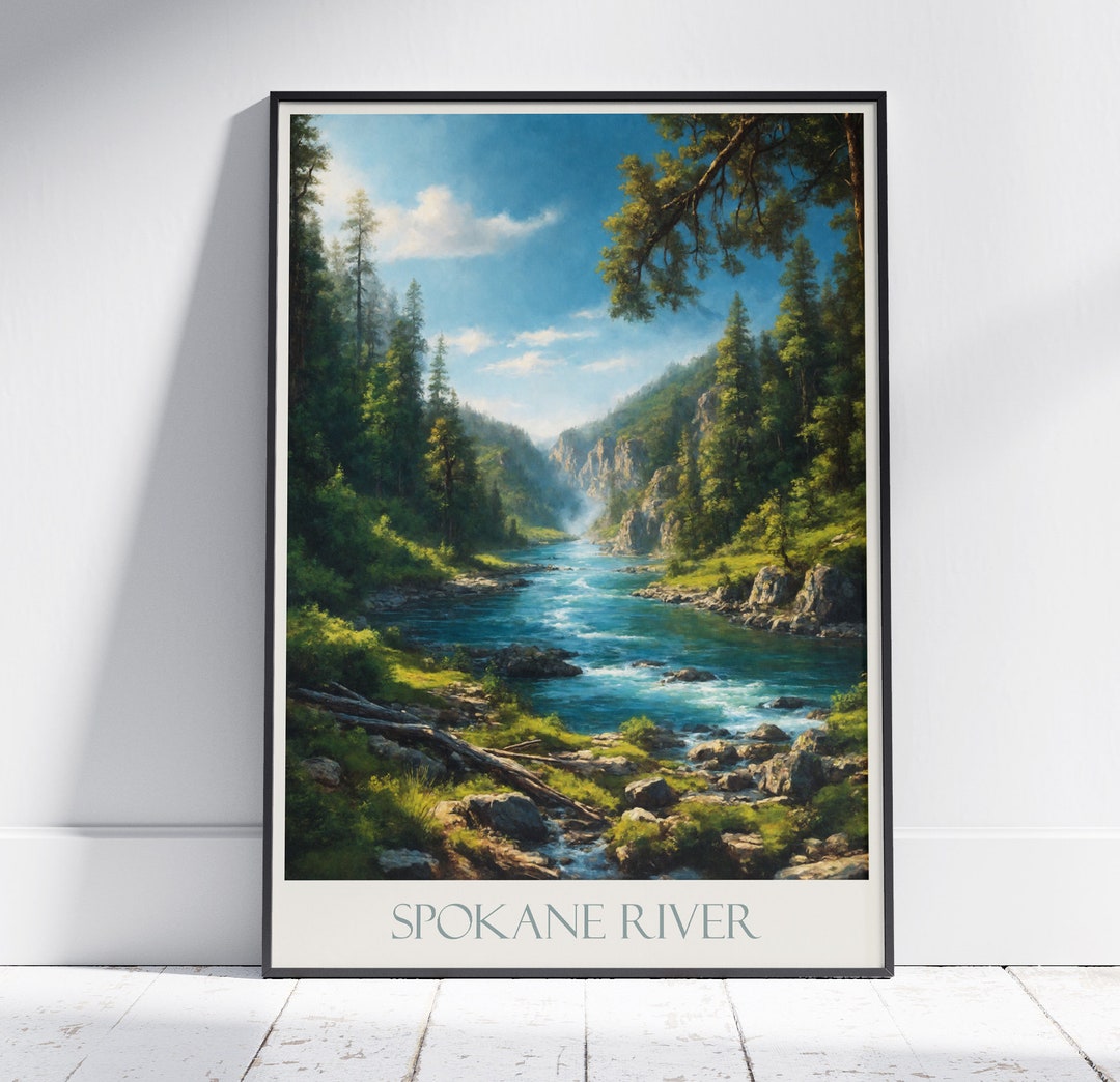Spokane River Travel Print Washington Travel Poster Wall Art Home Decor ...