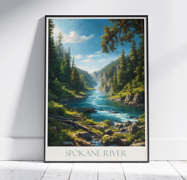 Spokane River Travel Print Washington Classic Travel Poster Wall Art ...