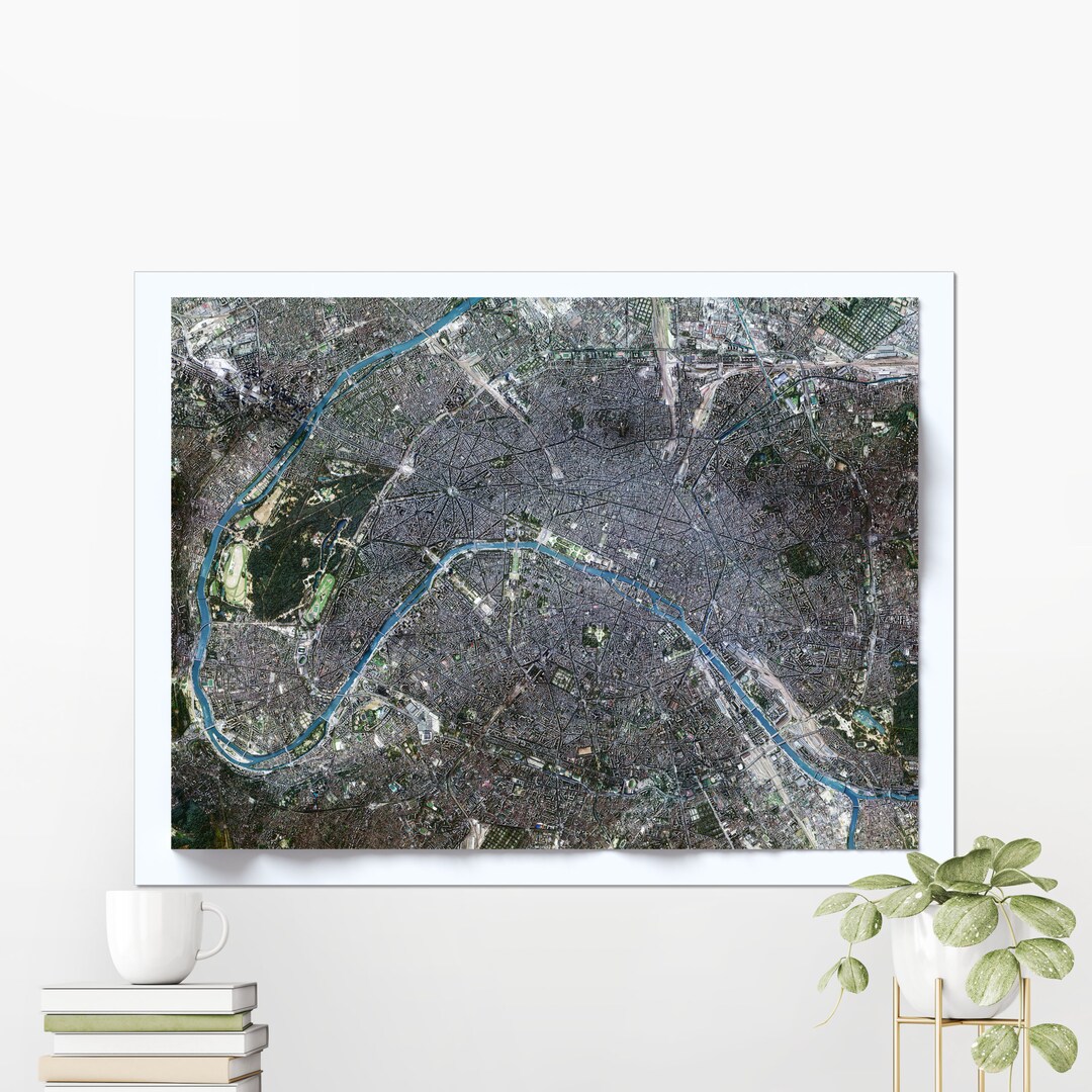 Paris, France ~ Aerial Map City Shaded Relief 2D Print ~ Poster Modern ...