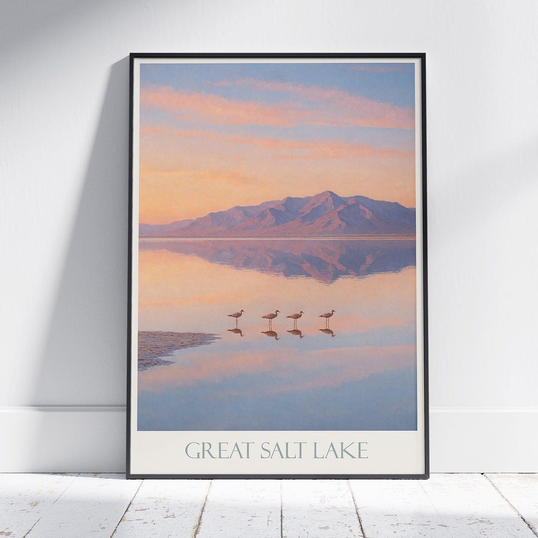 Great Salt Lake Art Print: Utah Sunrise, Painted Travel Poster - Etsy