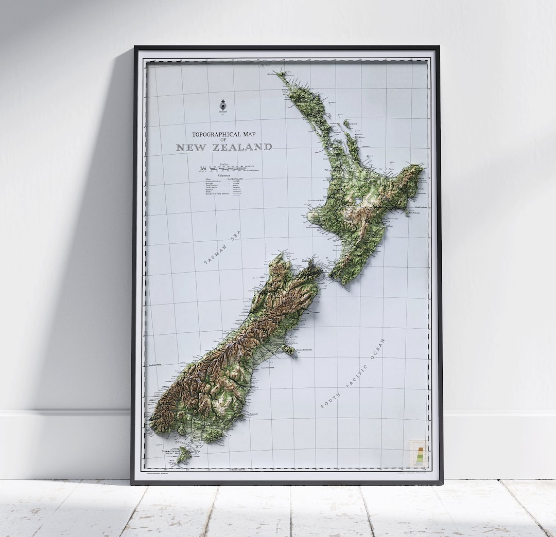 New Zealand Vintage Map Flat 2D Shaded Print Poster Wall Art Decor - Etsy