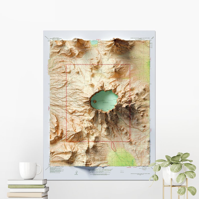 Crater Lake National Park Map Flat 2D Topographic Shaded Relief Oregon ...