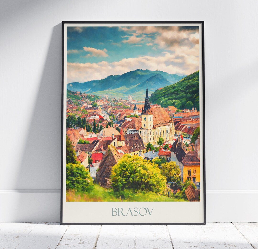 Brașov Travel Print Romania Travel Poster Painted Wall Art Print & Home ...