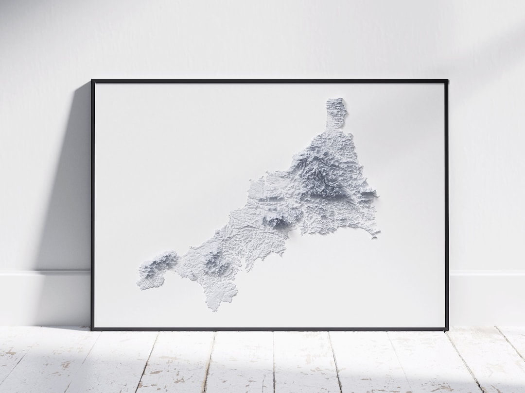 Cornwall 2D Minimalist Map Print Topographic Shaded Relief - Etsy
