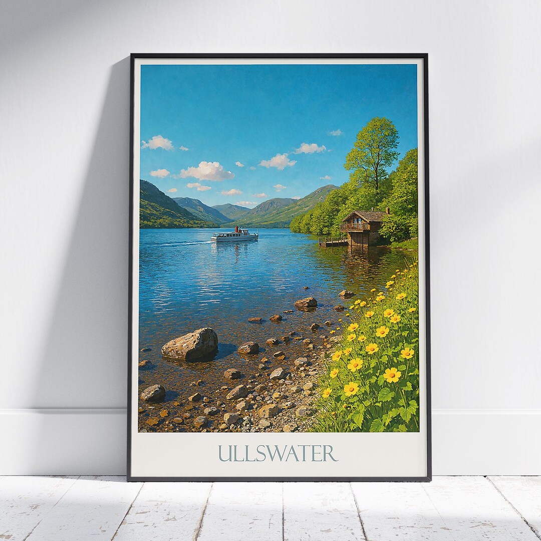 Ullswater Poster, Lake District Print ~ Steamer & Boathouse | Cumbria ...