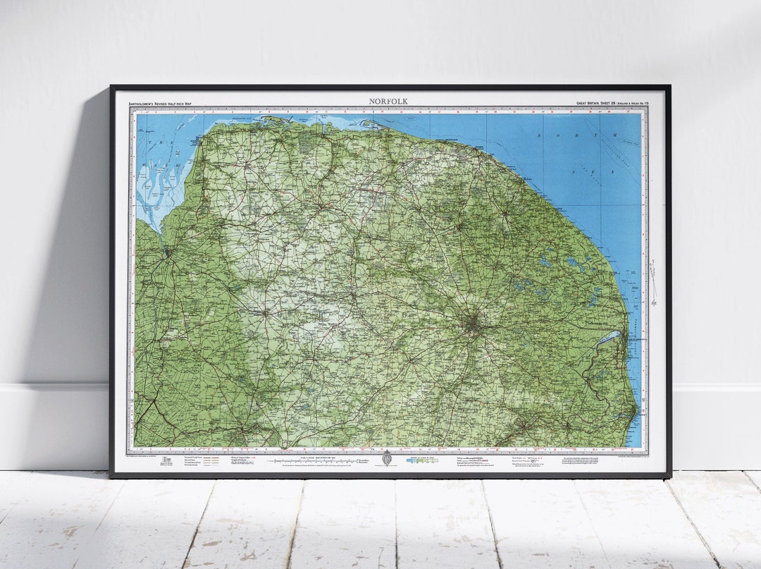 Norfolk Vintage Map Print ~ Poster Wall Art Decor - Etsy