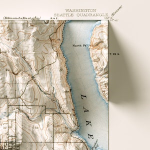 Seattle, Washington ~ Vintage Shaded Flat 2D Map Print ~ Poster Wall ...