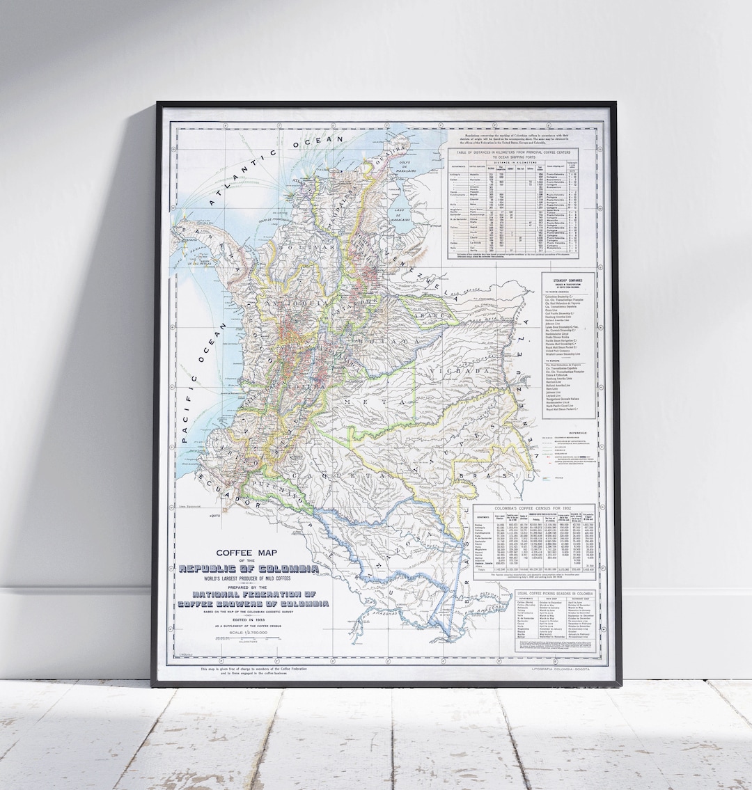 Colombia Coffee Map Vintage Print ~ Poster Wall Art Decor - Etsy