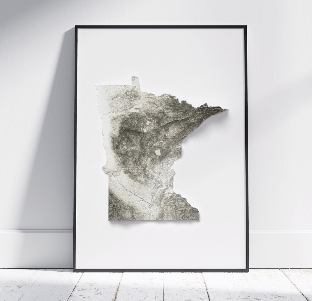 Minnesota Map ~ Minimalist Flat 2D Topographic Shaded Relief Print | US ...