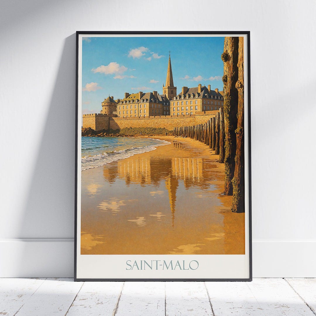 Saint-malo France Travel Poster: Walled City Beach Reflections, Painted ...