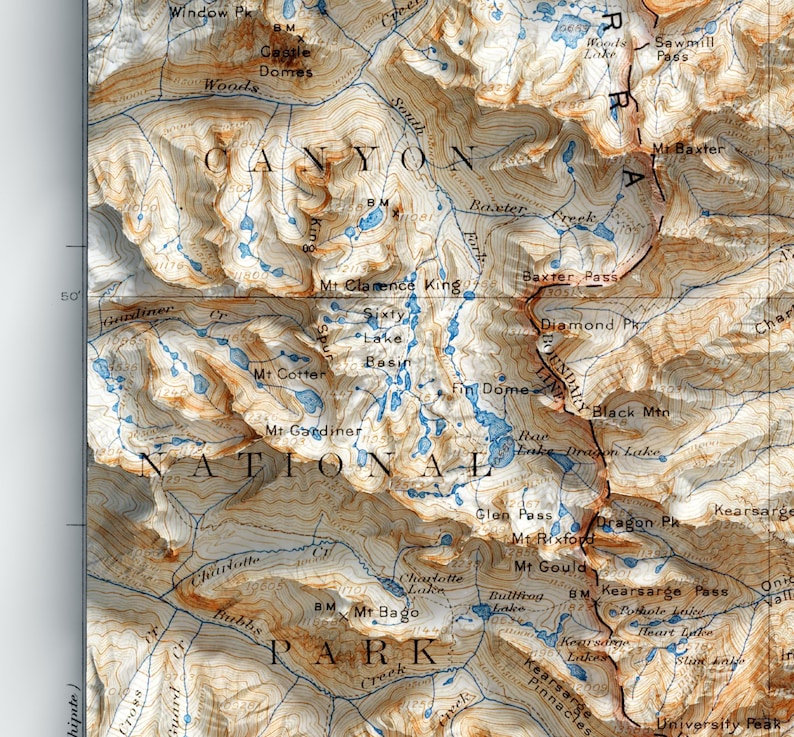 Mount Whitney Shaded Map: Vintage Topography Art Print - Etsy