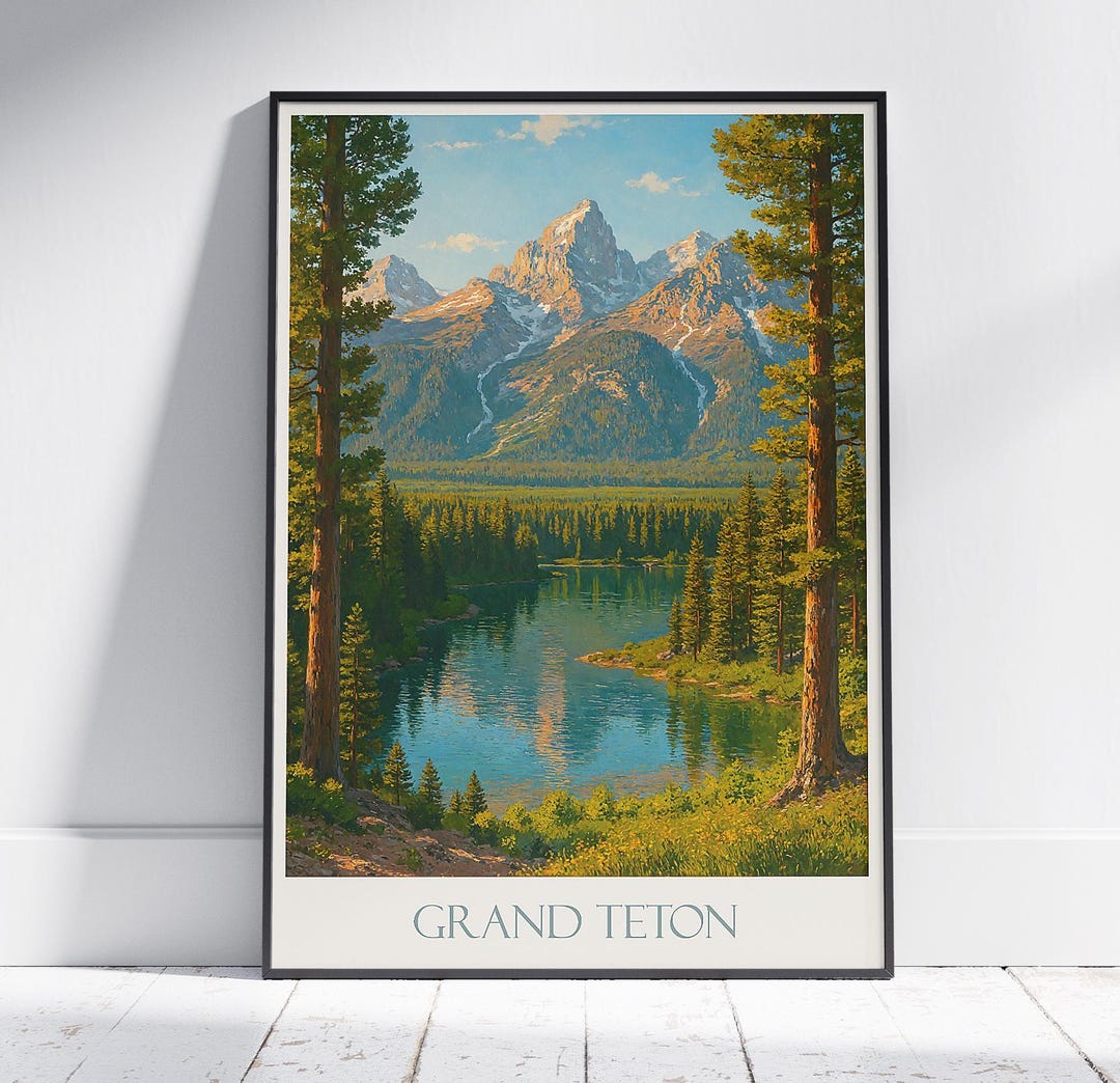Grand Teton National Park Print | Vintage Wyoming Travel Poster - Etsy