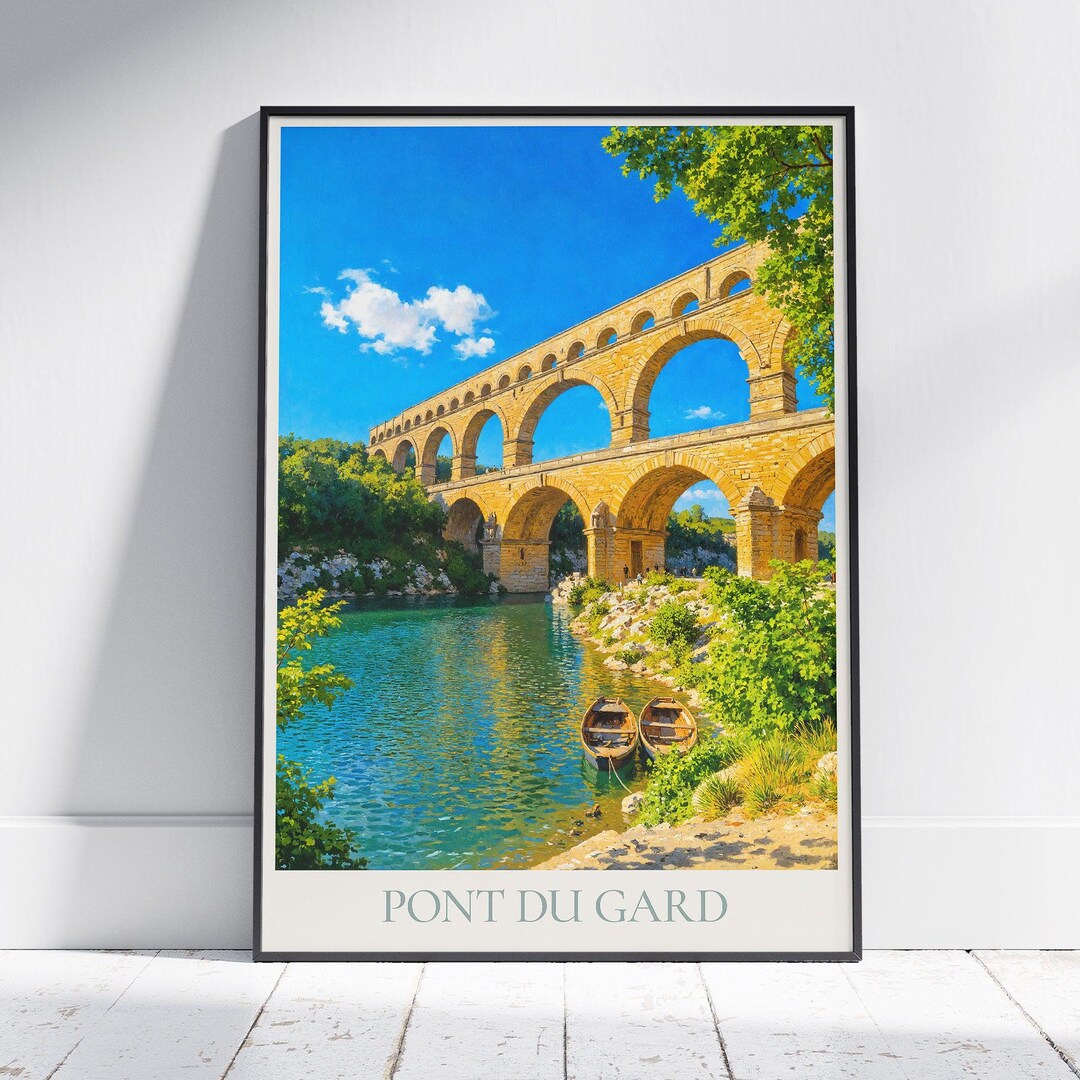 Pont Du Gard France Travel Poster: Roman Aqueduct, Gardon River Painted ...
