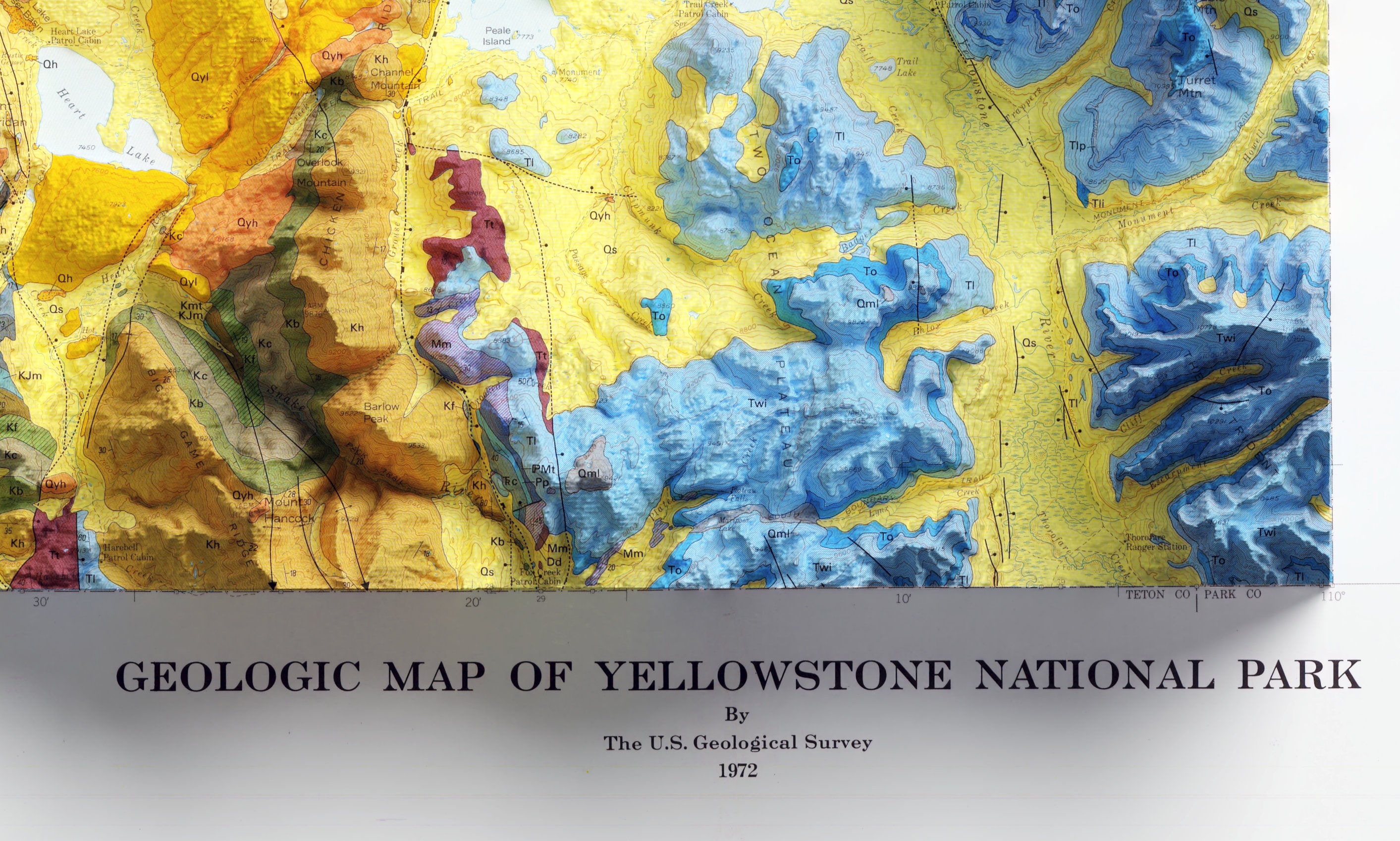 Yellowstone National Park Geological Map Art Print: Retro Topography ...