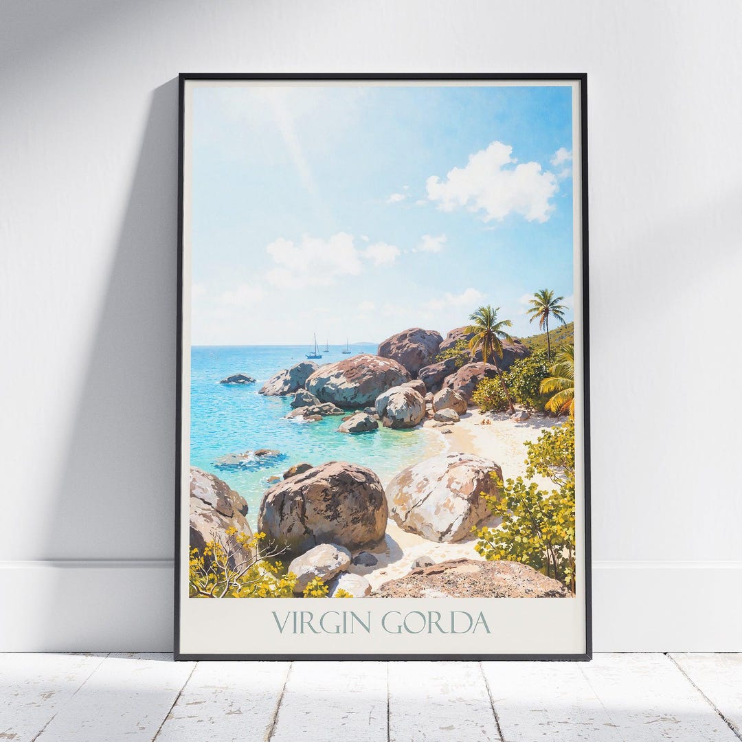 Virgin Gorda BVI Travel Poster: the Baths Tropical Beach Painted Art ...
