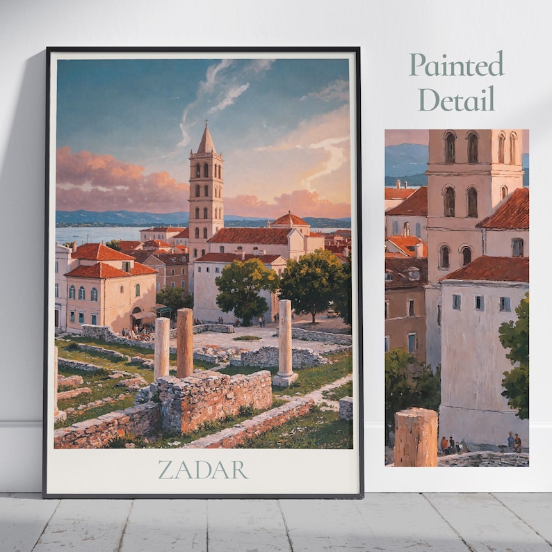Zadar Croatia Travel Poster: Painted Cityscape Art Print - Etsy