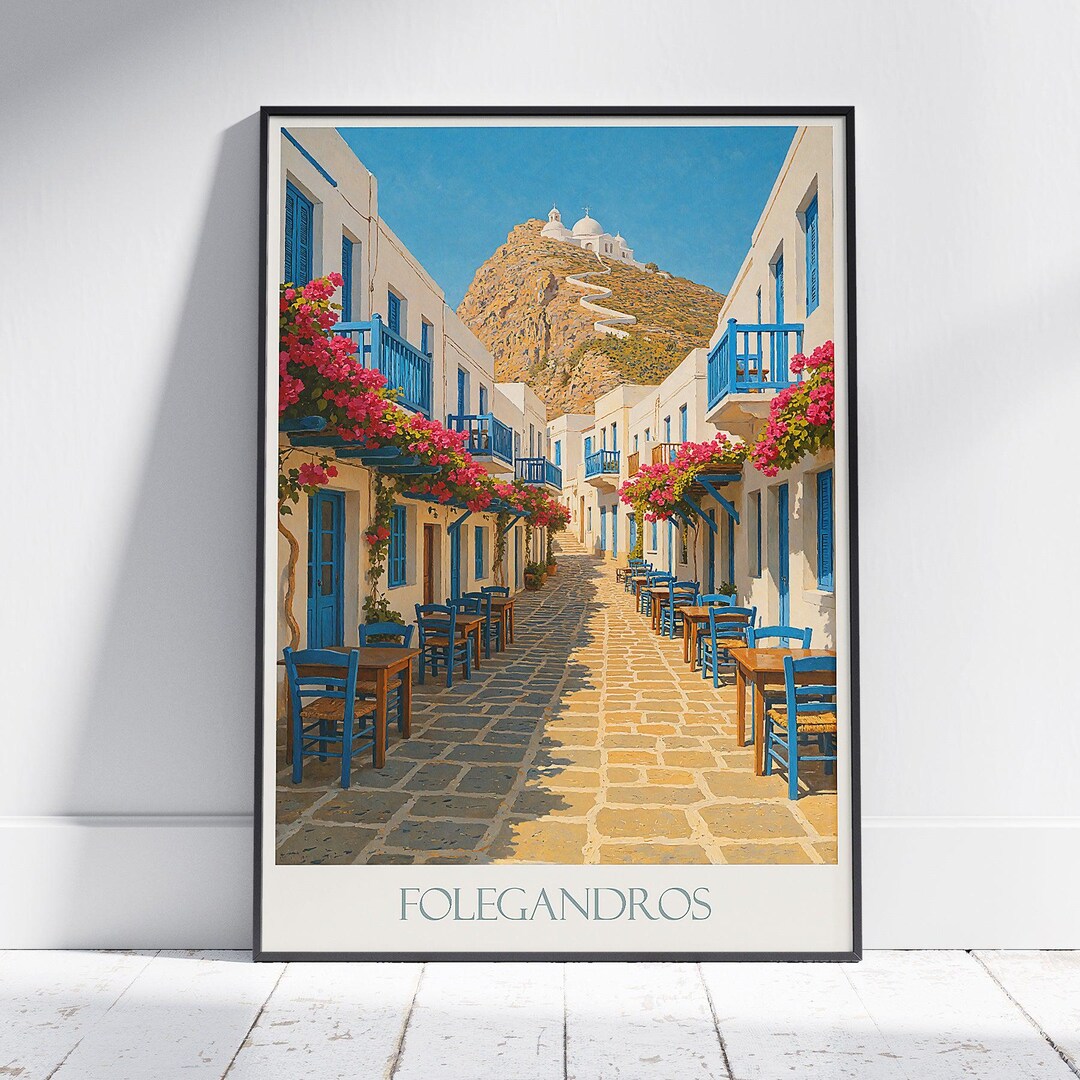 Folegandros Travel Poster, Charming Street Art | Greek Island Decor ...