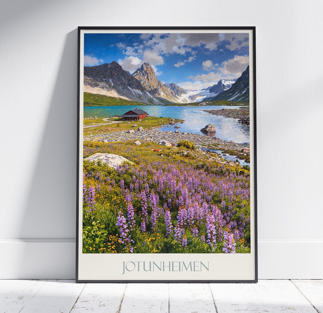 Jotunheimen Travel Poster | Norway Mountain Landscape Print | Painted ...