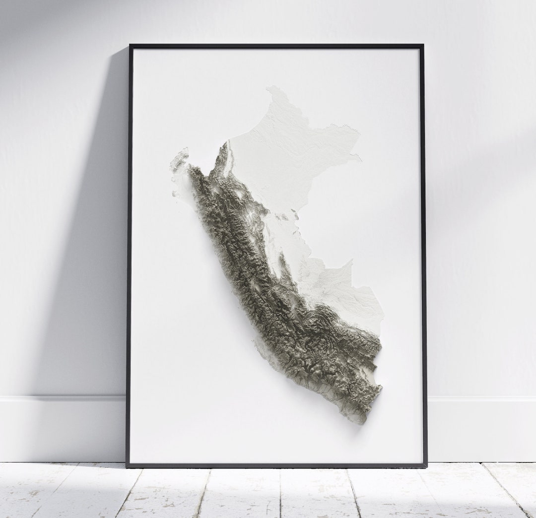Peru Map 2D Minimalist Topographic Relief Print Shaded Relief Poster ...