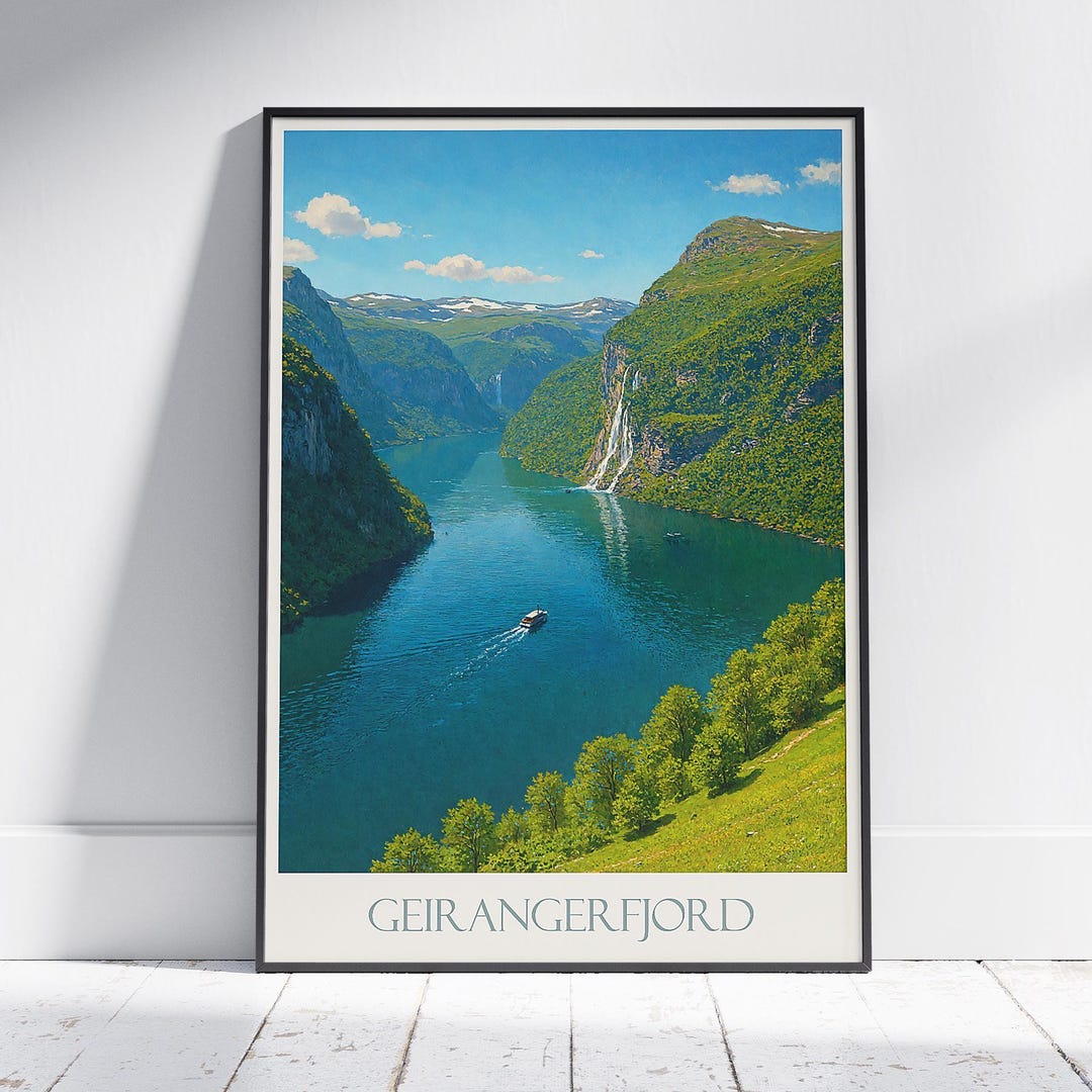 Geirangerfjord Norway Vintage Travel Poster: Scenic Fjord Art Print - Etsy