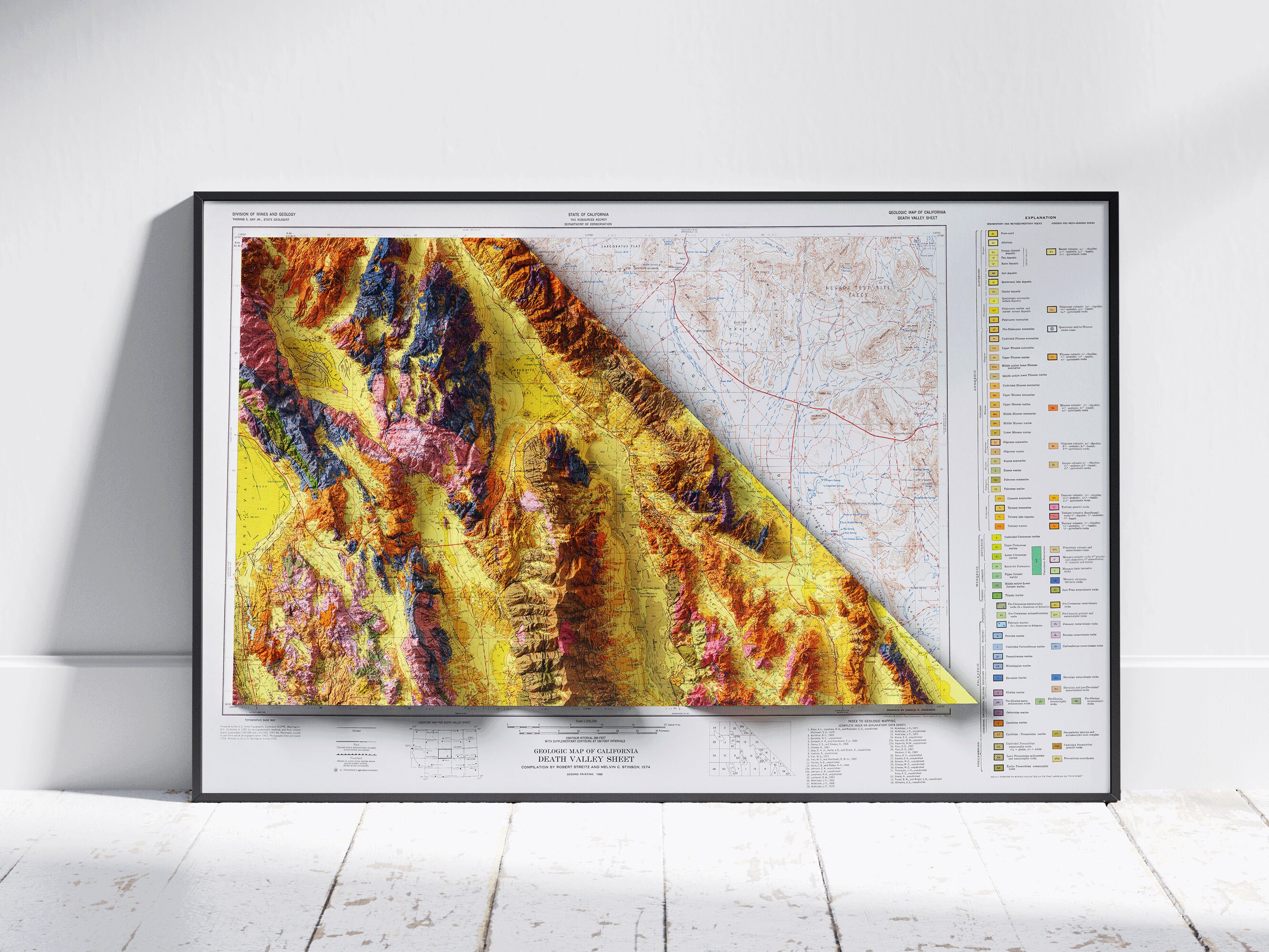 Death Valley Geological Map ~ 2D Vintage Print - National Park ...