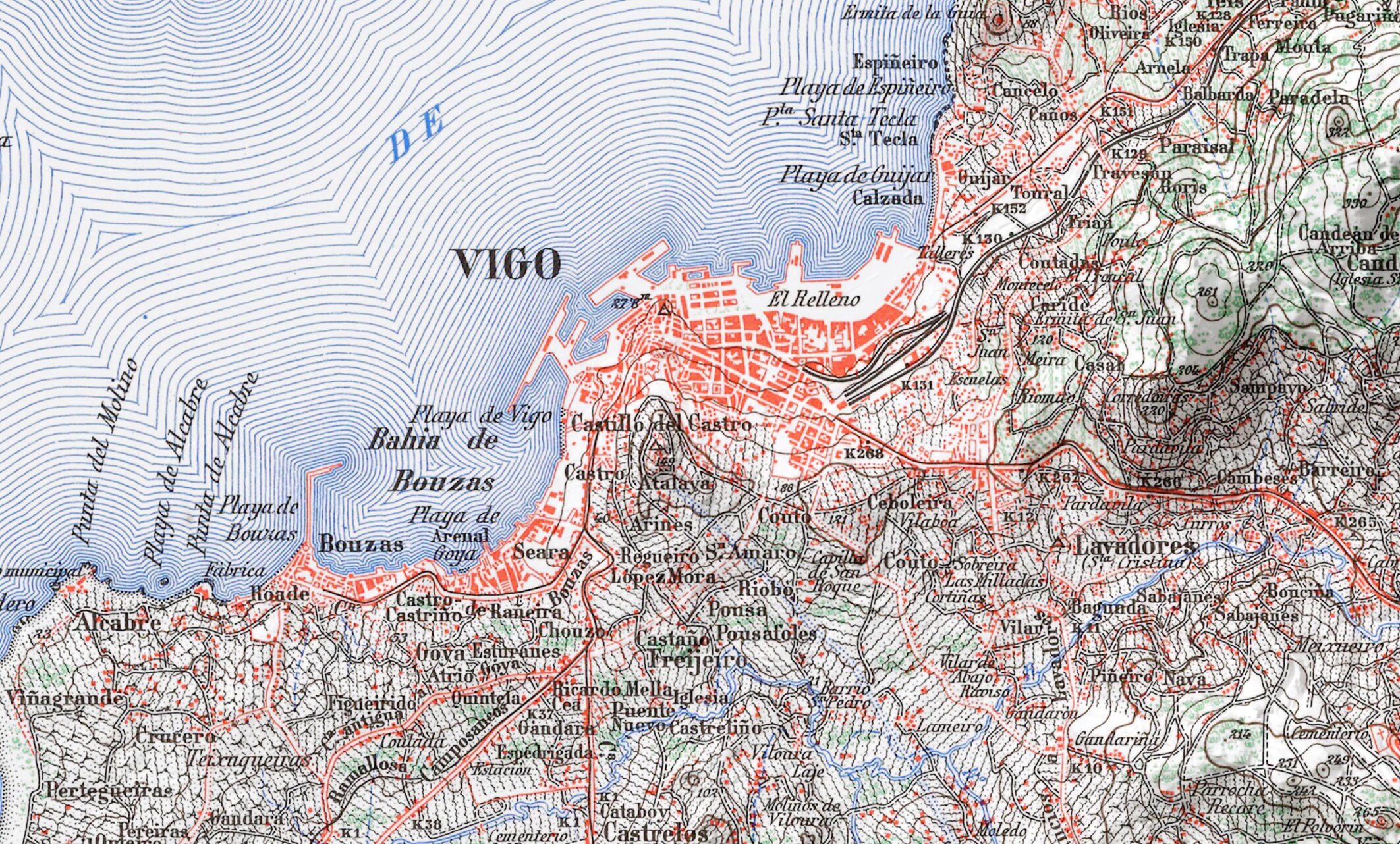 Vigo, Spain Vintage Shaded Relief Flat 2D Map Print Poster Wall Art ...