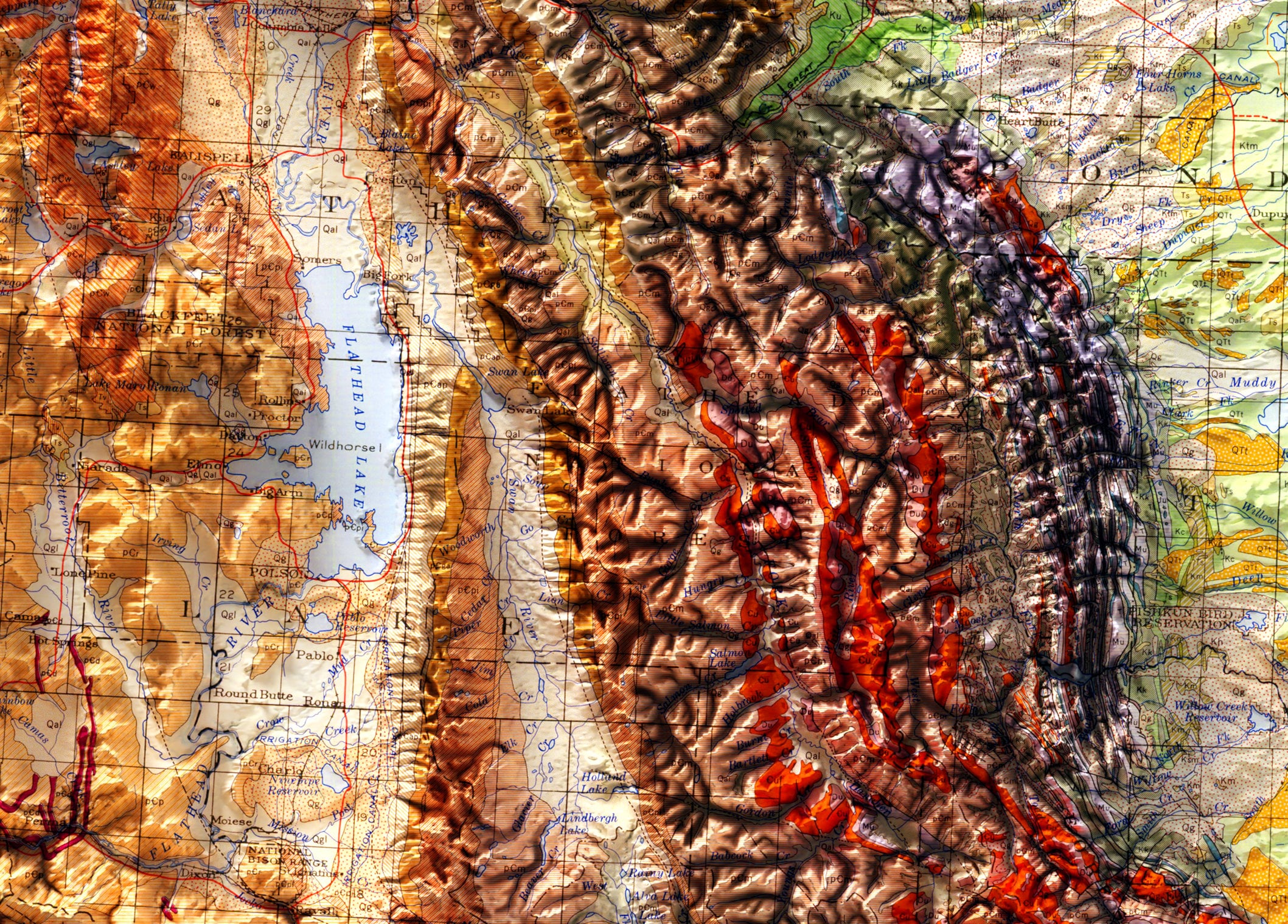 Montana Flat 2D Geological Shaded Relief Map Print Poster Wall Art ...