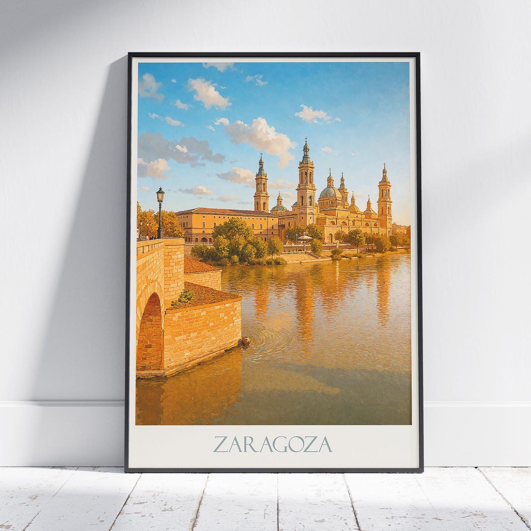 Zaragoza Spain Travel Poster: Basilica Del Pilar Sunset Art Print - Etsy UK