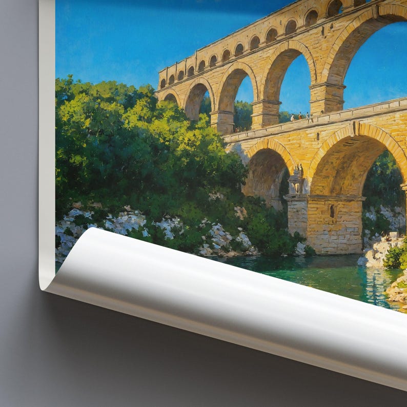 Pont Du Gard France Travel Poster: Roman Aqueduct, Gardon River Painted ...