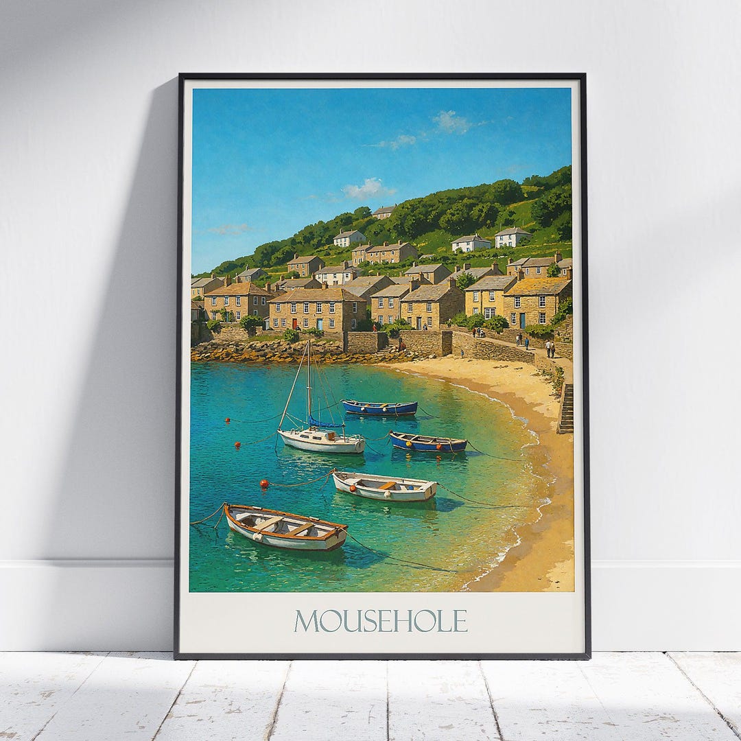 Mousehole Cornwall Art Print: Retro UK Coastal Village Travel Poster - Etsy