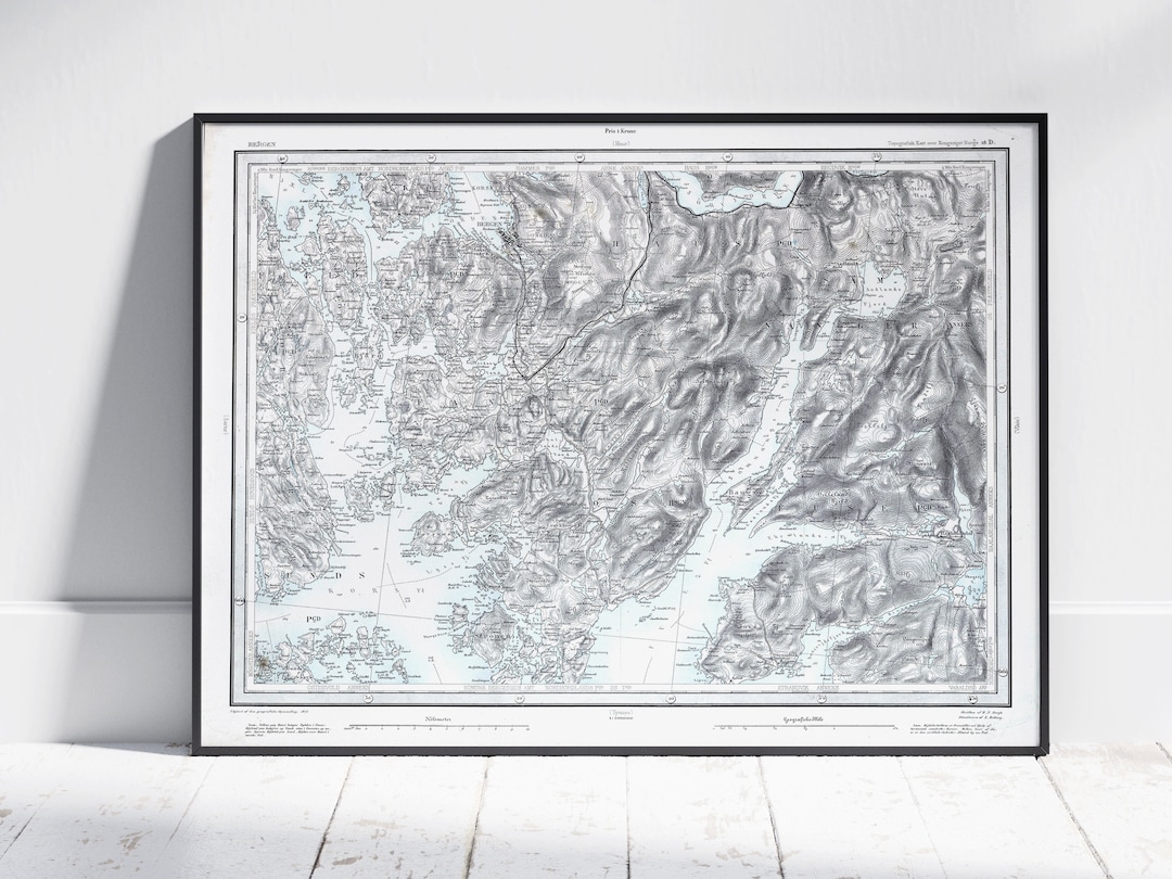 Bergen, Norway ~ Vintage Style Map Atlas Print Poster Wall Art Decor - Etsy