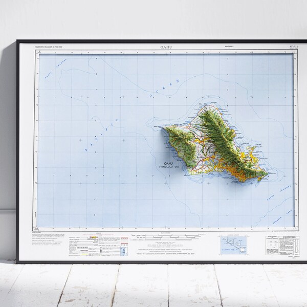 Map of Oahu - Etsy