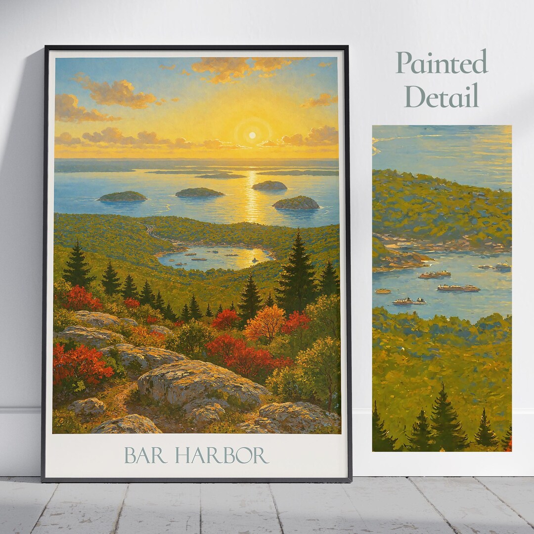 Bar Harbor Maine Travel Poster | Acadia National Park Art Print ...
