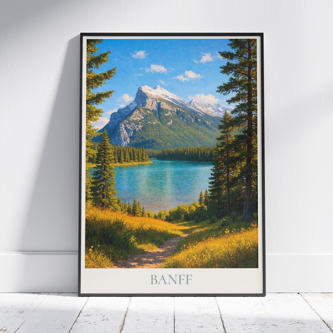 Banff National Park Travel Poster: Mount Rundle, Rockies Painted Art ...