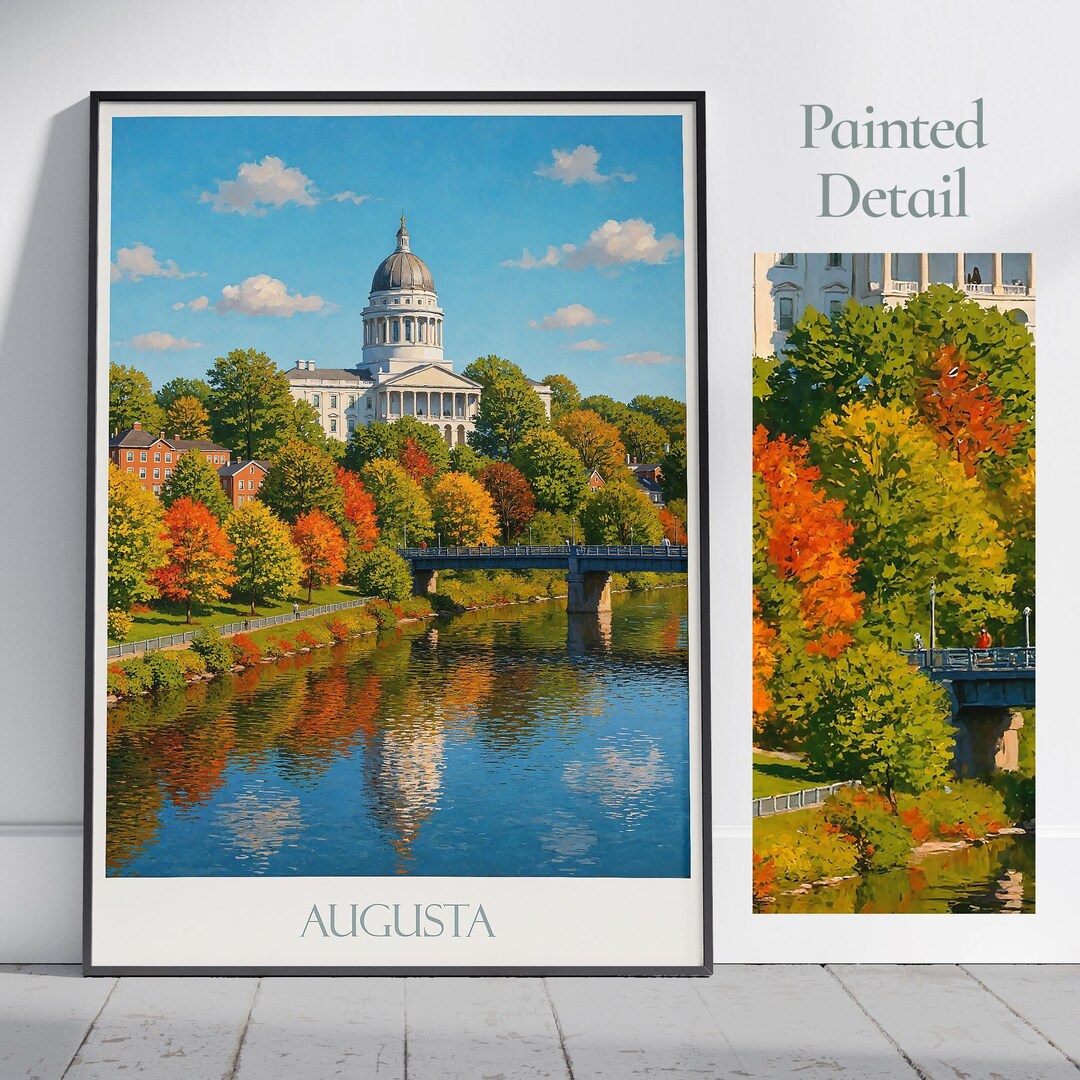 Augusta Maine Travel Poster: Fall Foliage Art Print - Etsy