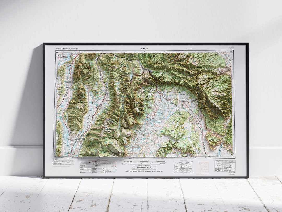 Price, Utah, Manti La Sal ~ Shaded Relief Flat 2D Map Print ~ Poster ...