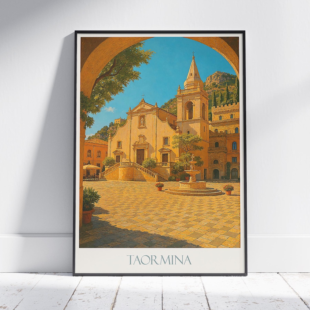 Taormina Sicily Travel Poster: Piazza IX Aprile Art Print - Etsy
