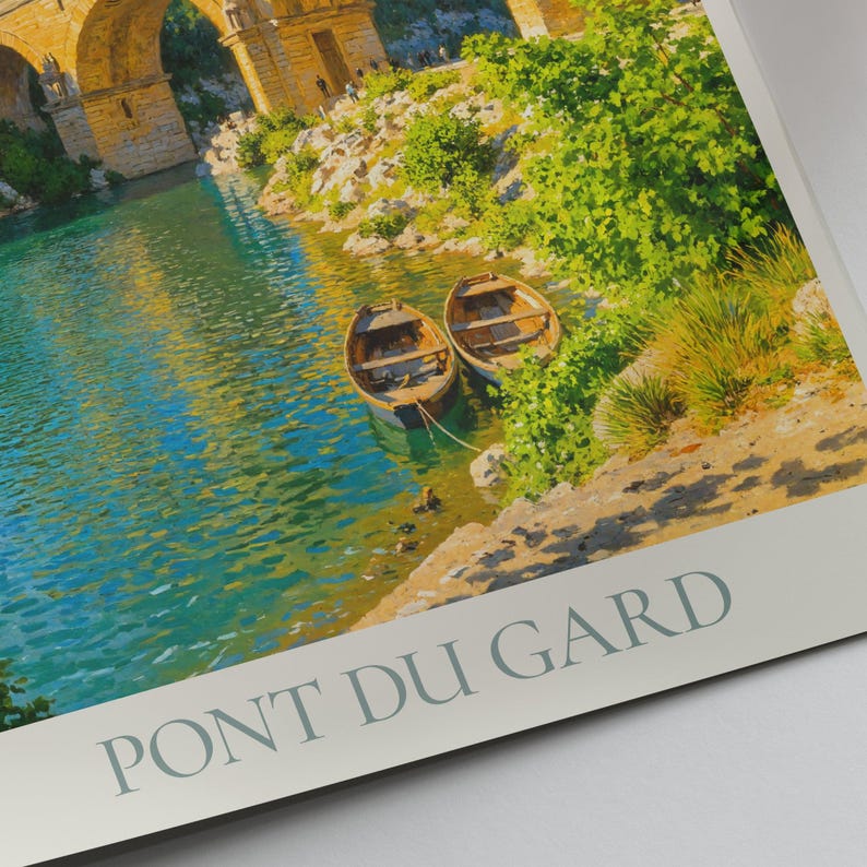 Pont Du Gard France Travel Poster: Roman Aqueduct, Gardon River Painted ...