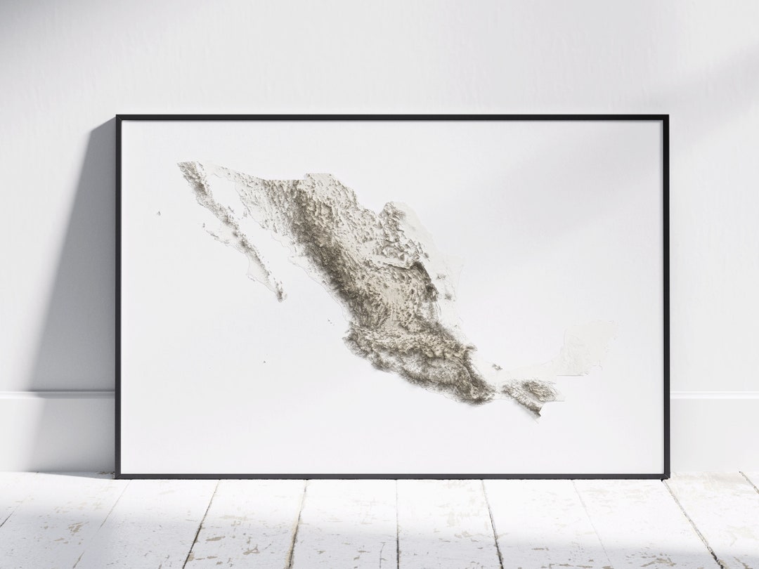 Mexico Map ~ Flat 2D Minimalist Topographic Print ~ Shaded Poster Wall ...