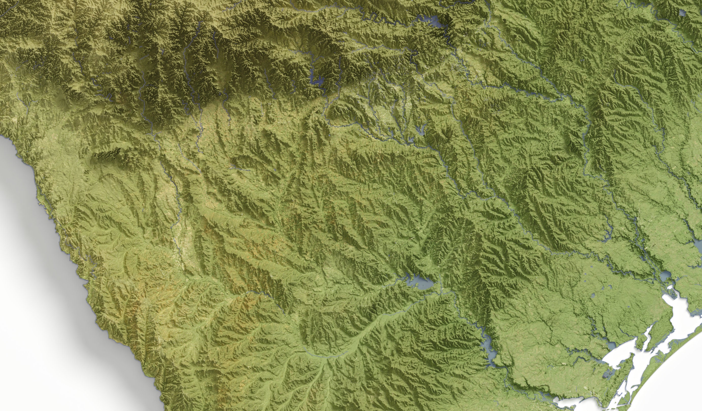 Texas Map 2D Aerial Topographic Relief Print Shaded Relief - Etsy