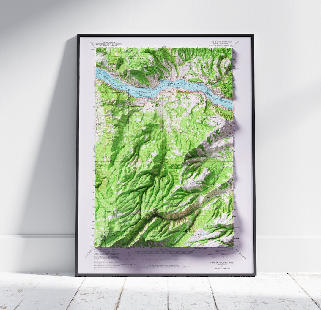 White Salmon & Columbia River Topographic Map Art Print - Etsy