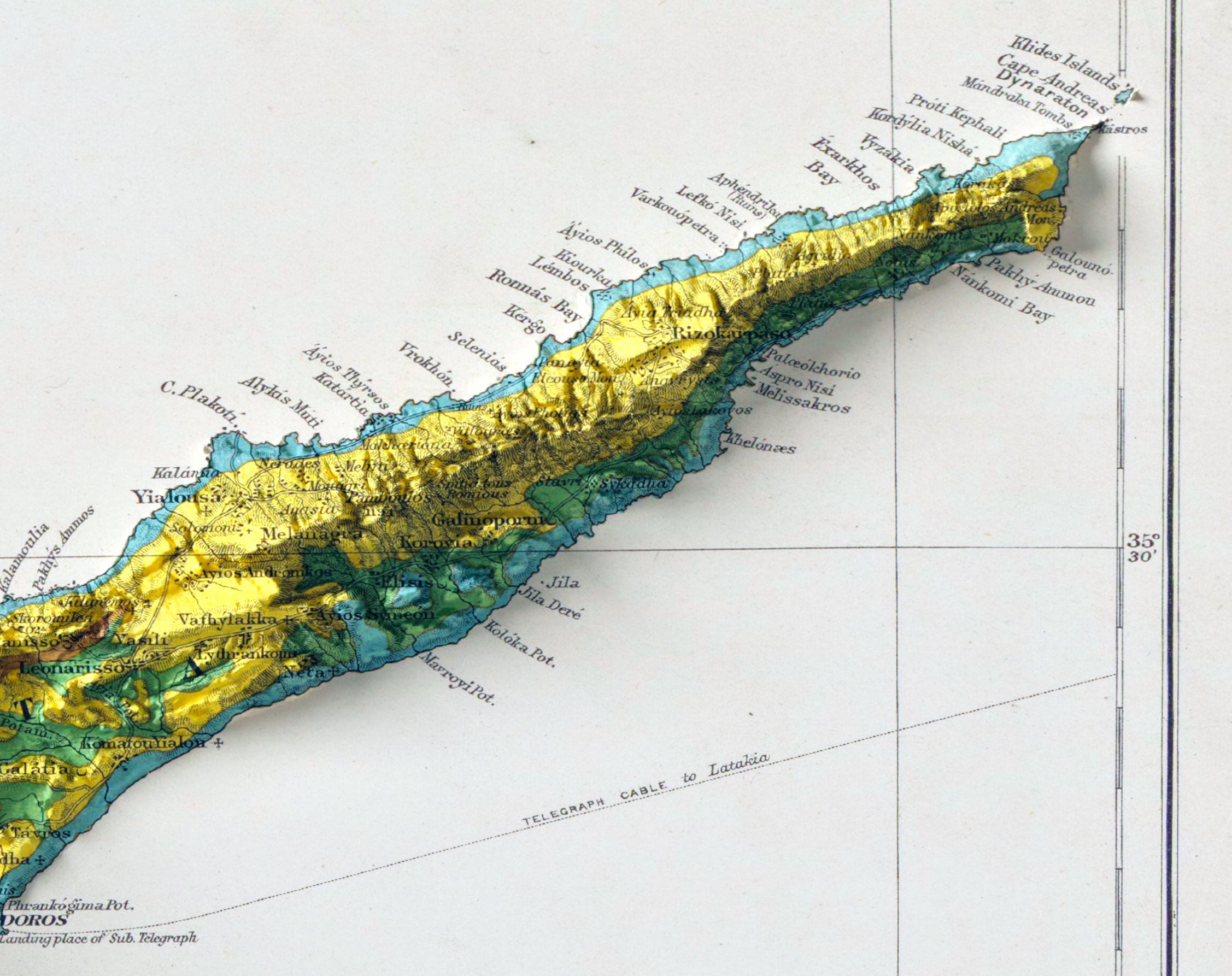 Cyprus Geological Map Flat 2D Shaded Relief Vintage Atlas Style Print ...
