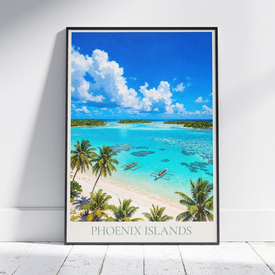 Phoenix Islands Kiribati Travel Poster: Tropical Lagoon Atoll Painted ...