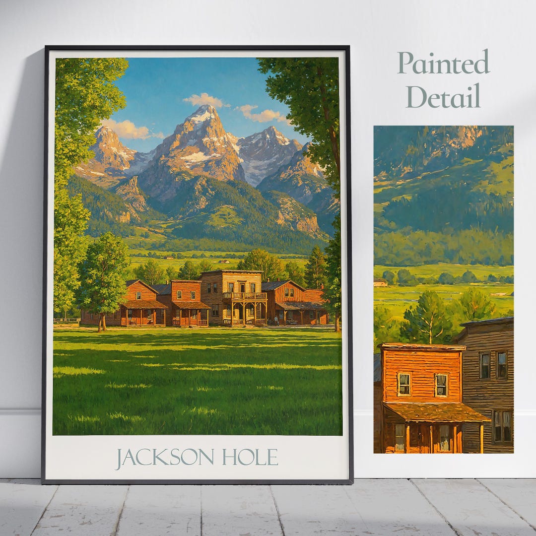 Jackson Hole Travel Poster, Grand Teton Print ~ Wyoming Mountain Wall ...