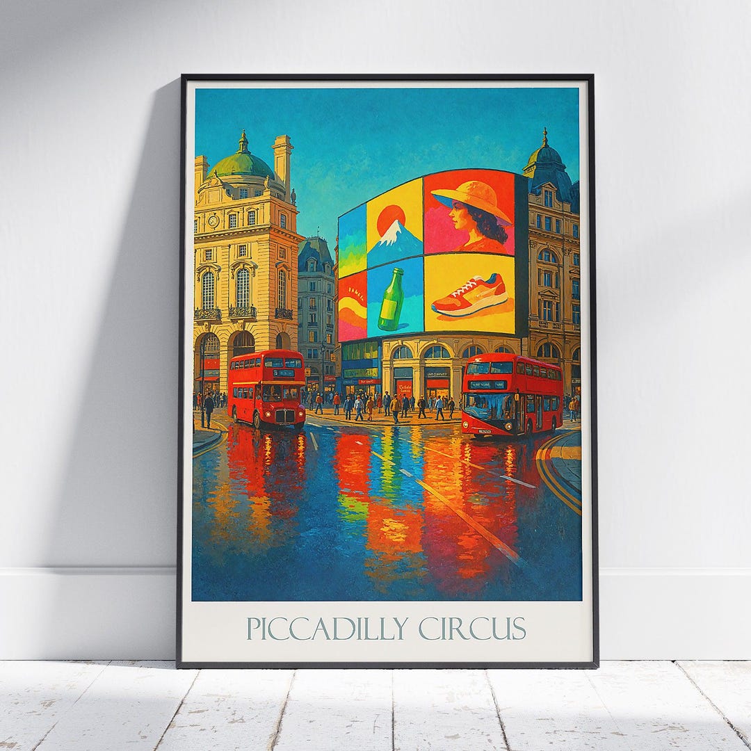 Piccadilly Circus London Travel Poster | Vibrant Cityscape Art Print ...